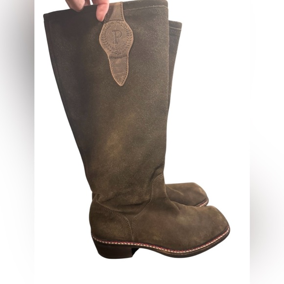 Pollini | Shoes | Pollini Way Out Brown Suede Square Toe Riding Boots ...